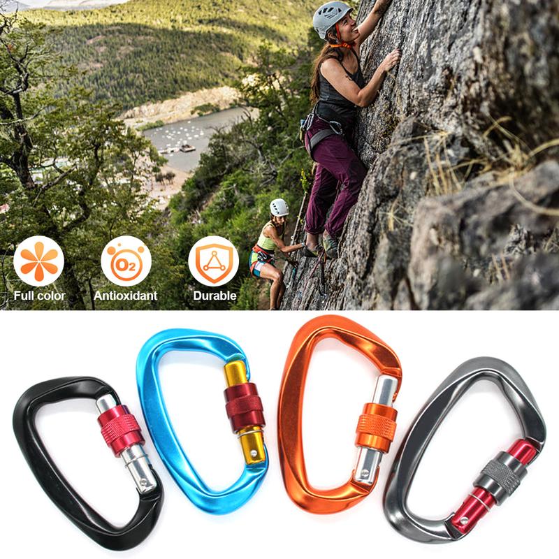 25kN Professional Rock Climbing D-Shape Carabiner Buckle Safety Screw ...