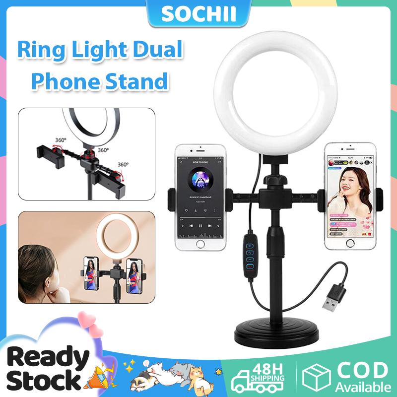 Ring Light Dual Phone Stand Mini Portable Adjustable Height and ...