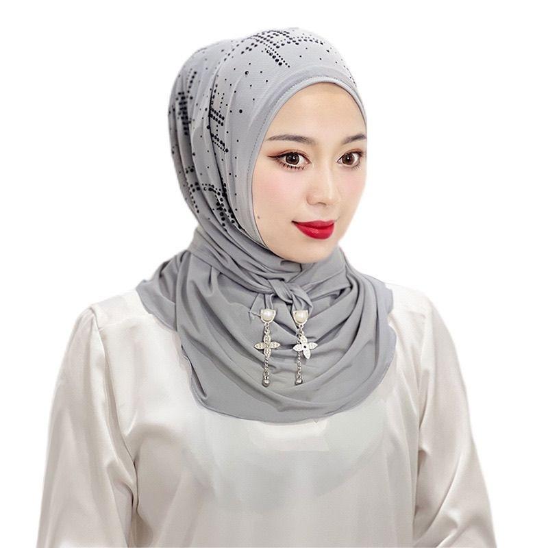 2025 New Elastic Chiffon Spandex Scarf Full Rhinestone Malay - TikTok ...