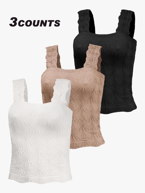 Women's Floral Embossed Sports Tank Top, Casual Solid Textured ...