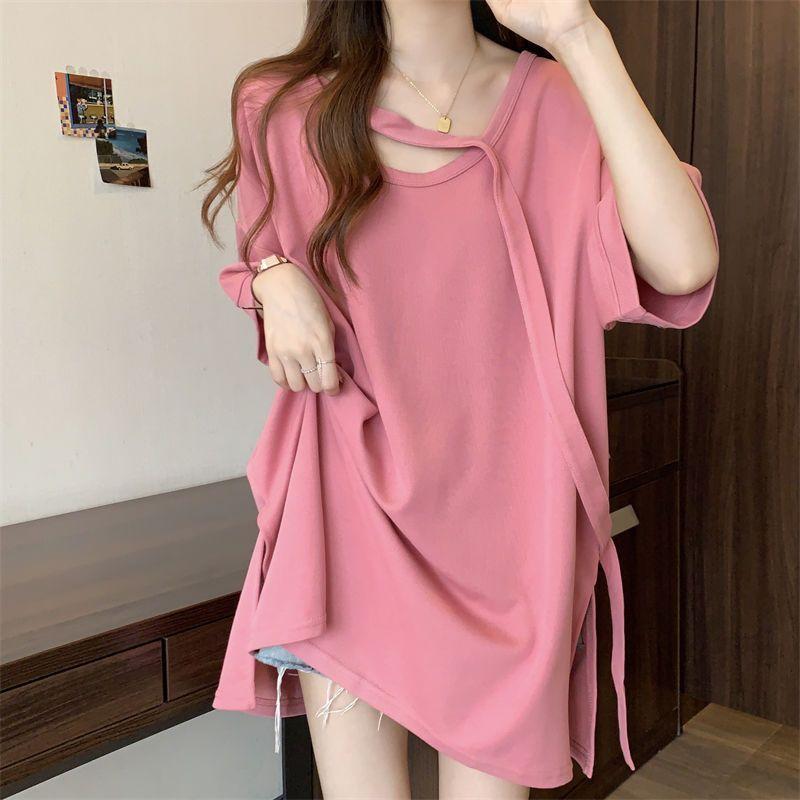 Blaus Baju-T Kasual, Untuk Wanita, Panjang Setengah, Lengan Pendek ...