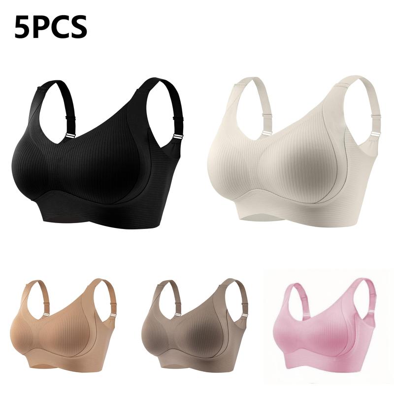 3/4/5piece set Women's Solid Color Wireless Bra, Comfortable Breathable ...