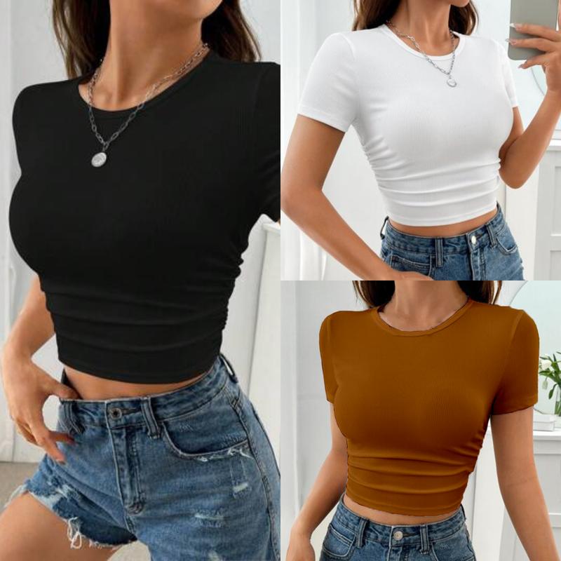 KILY.PH Knitted Tops Semi Crop top Round Neck Shirt Stretchable ...