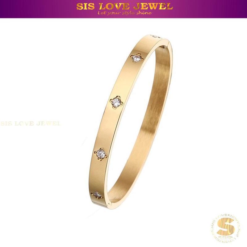 Full Diamond Bangle Titanium Steel 18K Gold Plated Cubic Zirconia ...