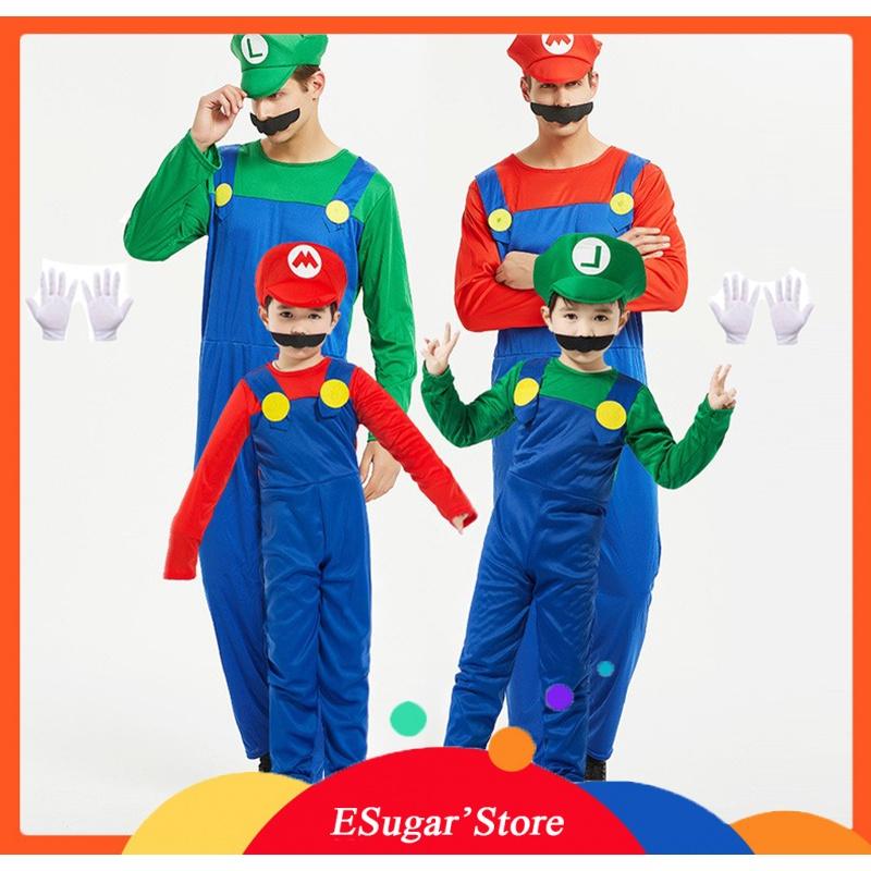 Kostum Super Mario, Luigi Bros, merah dan hijau, untuk kanak-kanak ...