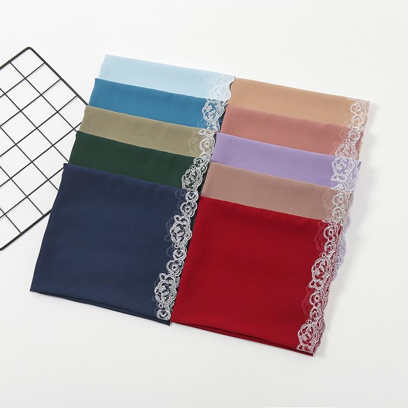 IMVELO-New Solid Color Pearl Chiffon Lace Scarf Women Thin Wrap ...