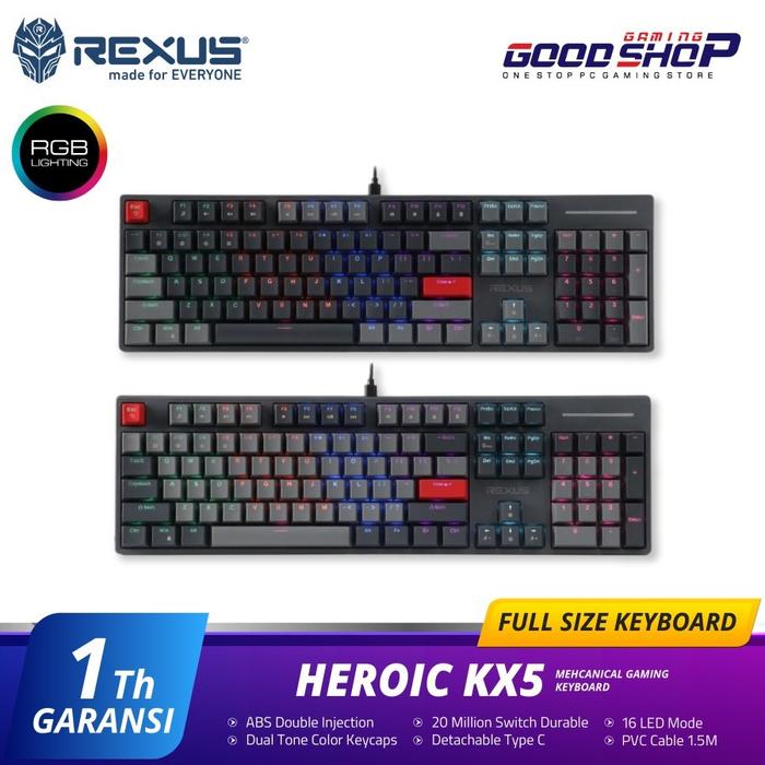 Promo Rexus Heroic KX5 / KX-5 / KX 5 V2 Gaming Keyboard Mechanical Full ...