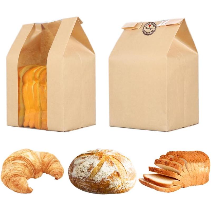 25-Pack Large Kraft Paper Bread Bags with Window - 12.6x8.3x4.0 ...