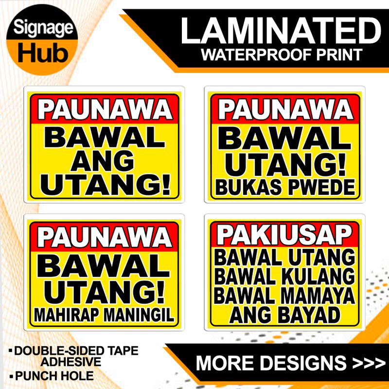 BAWAL ANG UTANG Signs | Laminated Signage | A4 ( 8" X 11" inches ...