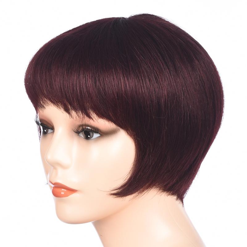 Hand woven head, wine red, bocut twist, broken bangs, real H short wig ...