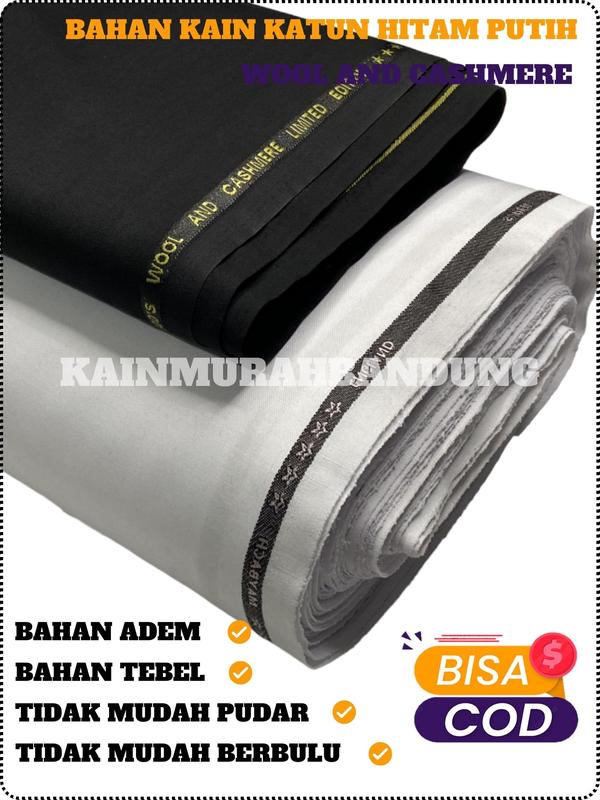 BAHAN KAIN KATUN PUTIH HITAM WOOL CASHMERE PREMIUMMM Katun Anti Kusut ...