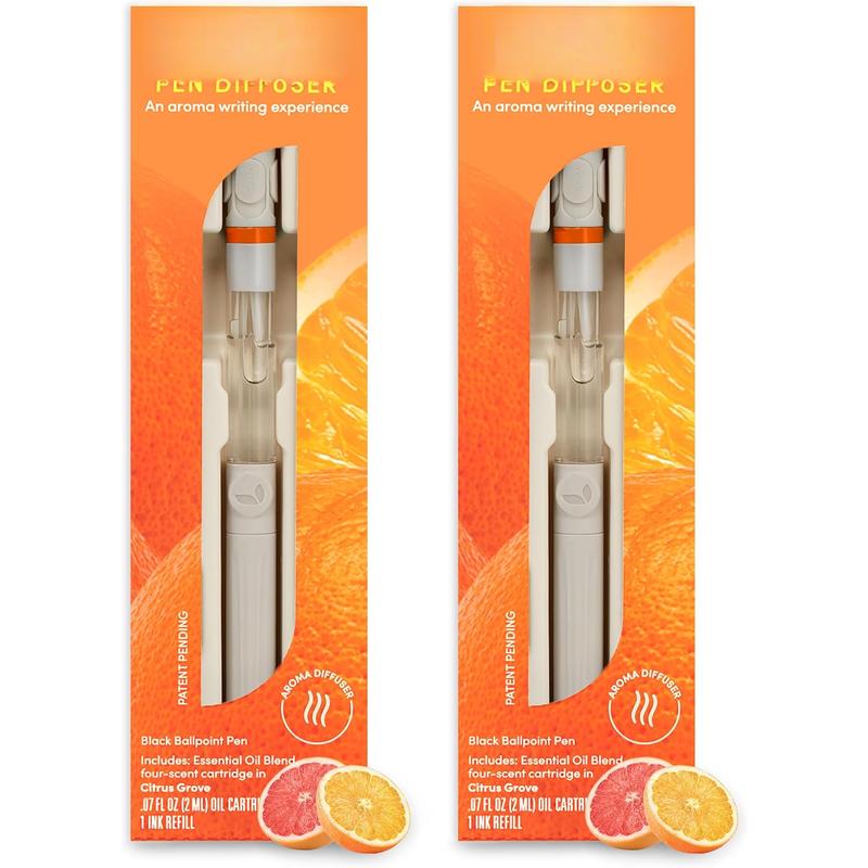 Pen Diffuser Set, 2-Pack (Citrus Grove) - 1mm Black Ballpoint Pens with ...