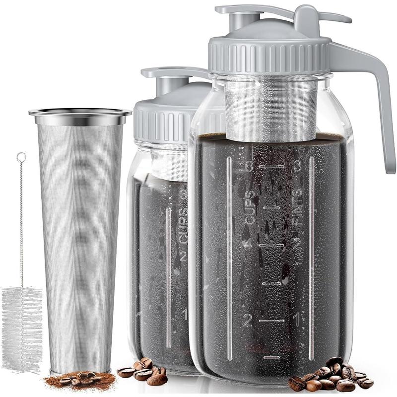 Cold Brew Coffee Maker Jar - 2 Pack 64 oz/32 oz Glass Cold Brew ...