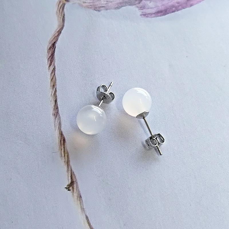 Anting-anting Stud Batu Akik Putih, Reka Bentuk Mudah, Bola dan ...