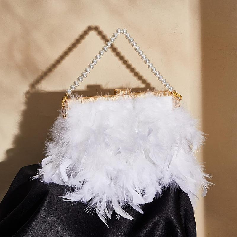 Feather Clutch Purses for Women Wedding Evening Bride Furry Purse ...