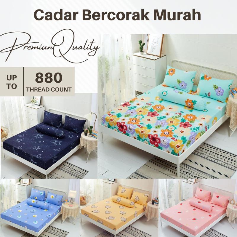 Cadar Bercorak Set Single Size Queen Size Getah Keliling Bedsheet ...