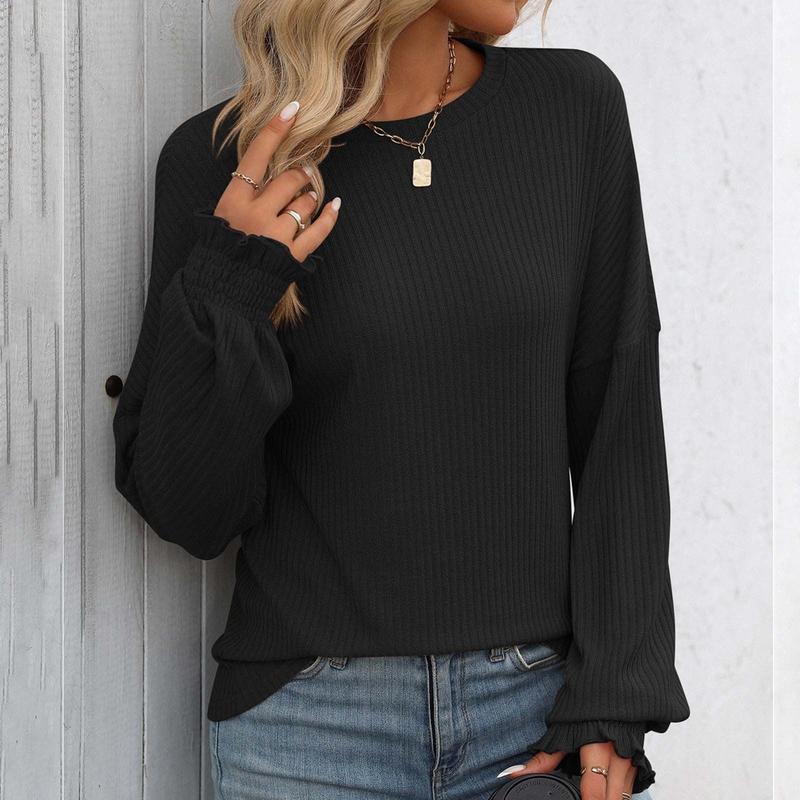 Women's Casual Crew Neck Pullover Sweater Pit Stripe Floral Sleeves ...
