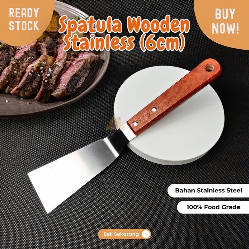 teppanyaki spatula stainless lebar 6cm gagang Kayu sodet martabak piza ...