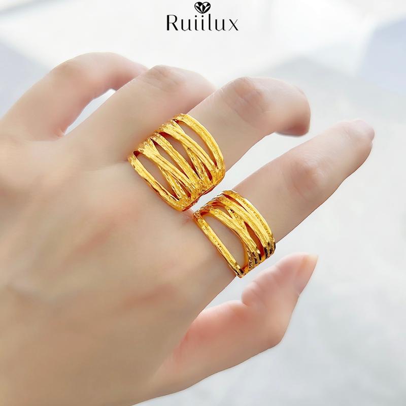 Gold plated titanium ring, Nabila ring, cross circumference line ...