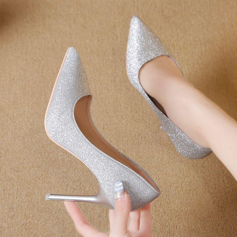 Spring New Style Silver High Heels Women Fine Heel with Blac - TikTok Shop
