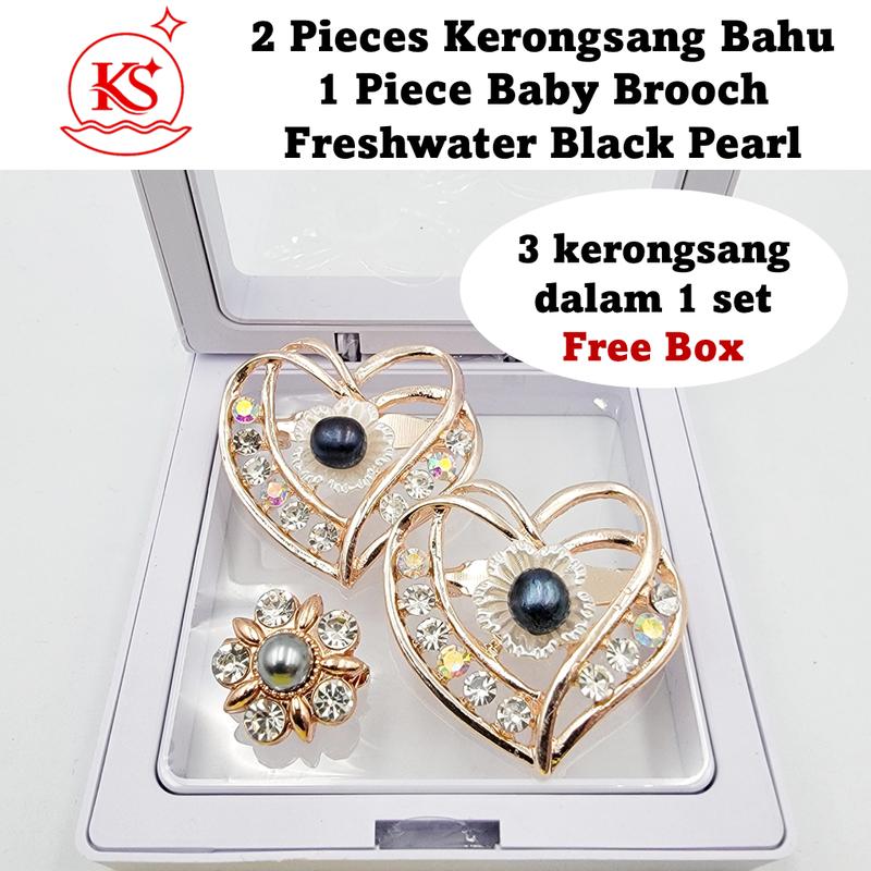 3-in-1 Kerongsang Bahu Mutiara Hitam Black Freshwater Pearl Brooch ...