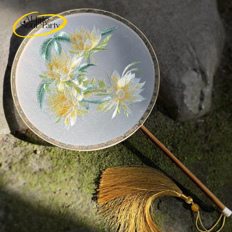 Double-sided embroidery group fan antique fan round fan embroidery ...