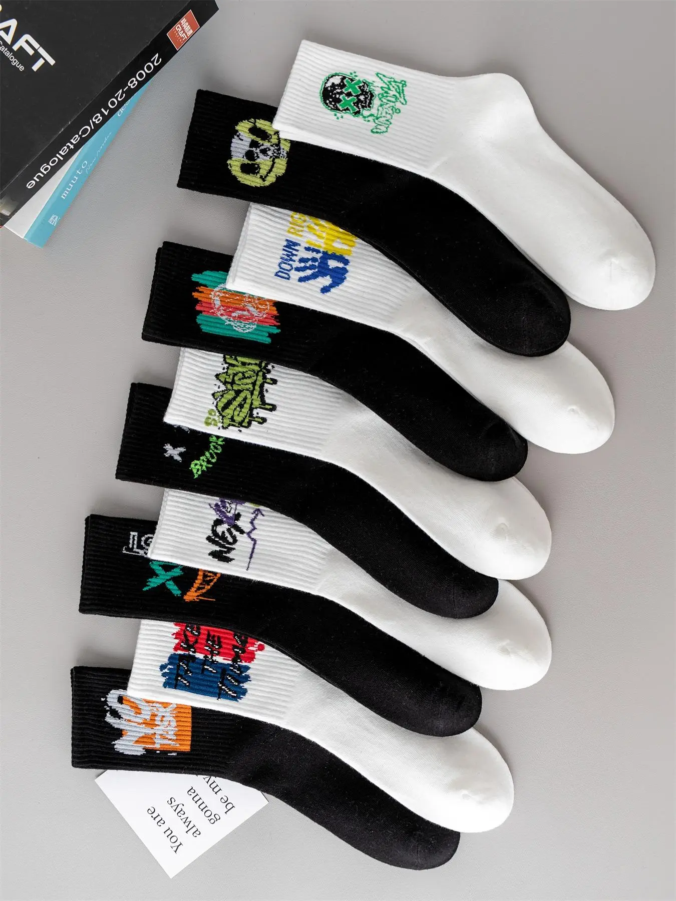 Men's 10 Pairs Cartoon & Letter Print Crew Socks, Casual Comfy ...