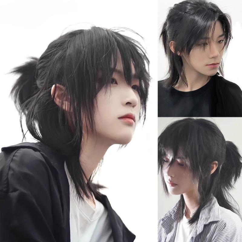 Wolf Tailed Warrior Hairstyle with Bangs Men Wig Japanese Style ...