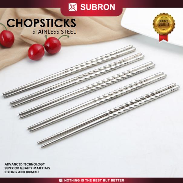 SUBRON 5 Pasang Sumpit Stainless Steel Choppsticks Elegan Murah - Shop ...