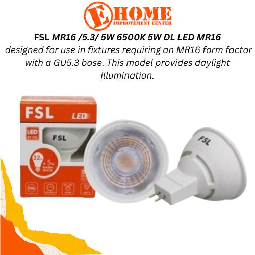 FSL MR16 5.3 LED GU5.3 Daylight Bulb, 3000K, 5W, 38° Beam Angle ...