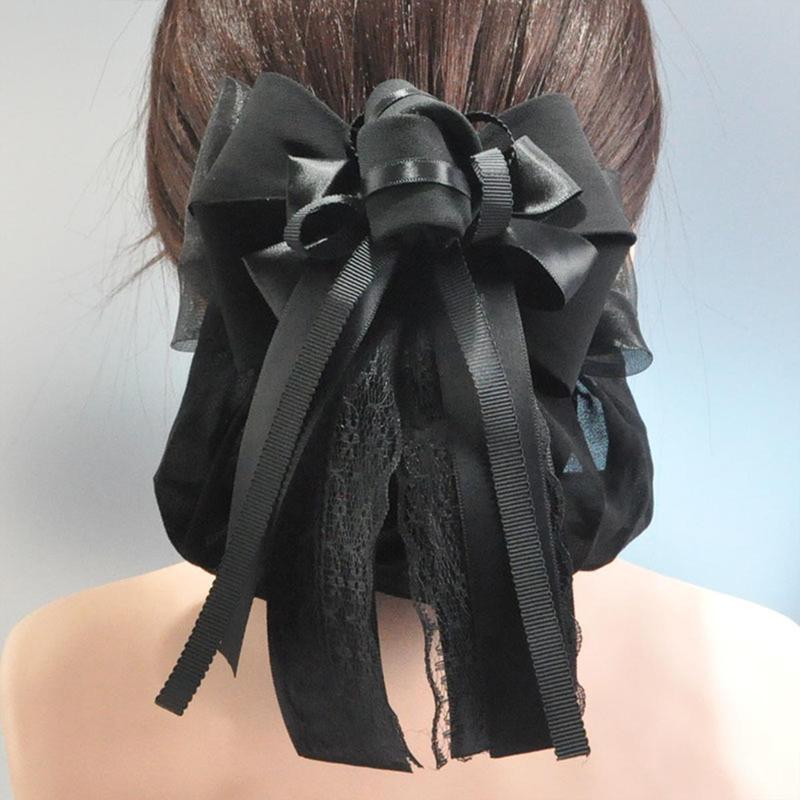 Women Hair Net Ribbon Bowknot Decor Net Hairgrip Elegant Elastic ...