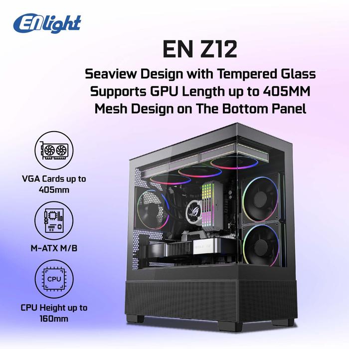 Jual ENLIGHT Z12 + 3 Fan Avalone mATX Seaview Temper - Black Casing ...