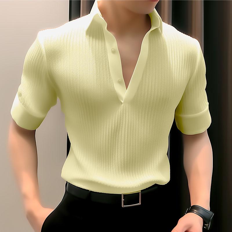 INCERUN Mens Simple Knit Stripe Blouse Casual Lapel Half-Button ...