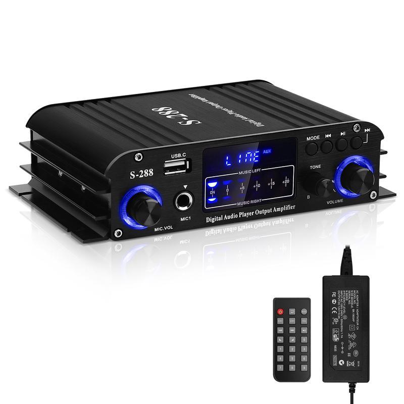 Stereo Audio Amplifier S-288 Bluetooth 5.0 HiFi 4 Channel with USB, FM ...