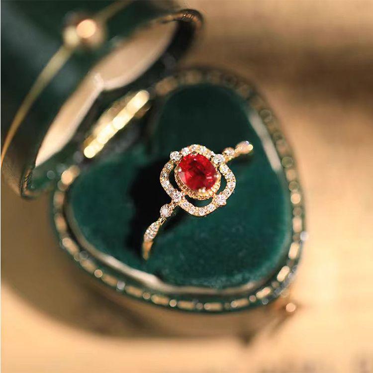 Cincin Bujur, Zirkon Merah, Bertatah dengan Saduran Emas, Sijil ...