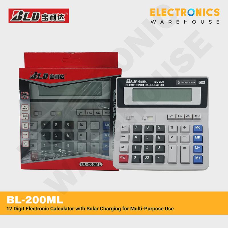 BLD BL-200ML, 12 Digit Electronic Calculator with Solar Charging ...