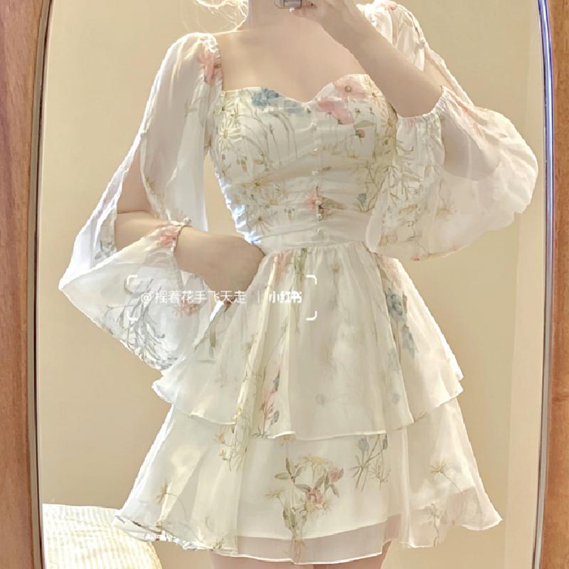 Gaun Bunga Perancis, Skirt Pendek, Lengan Panjang, Comel dan - TikTok ...