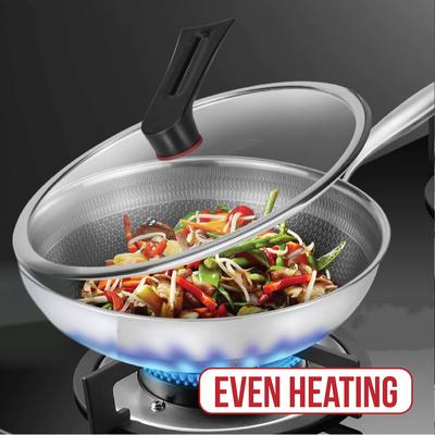 TMOS Honeycomb Wok Pan Non Stick Stainless Steel Grill Deep Fry Glass ...
