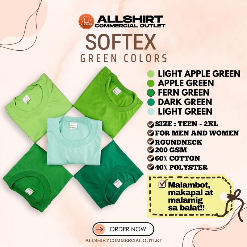 FREE ZIPLOCK! Softex T-Shirt GREEN Colors Round Neck Plain Shirt ...