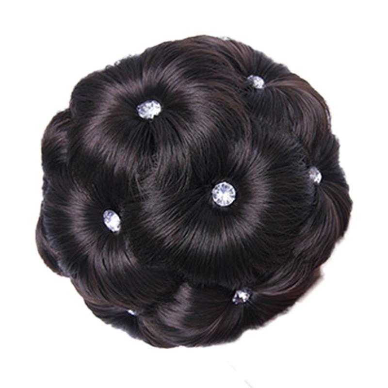 Busin- 9 Flowers Faux Crystal Synthetic Bun Hair Extension Elastic ...