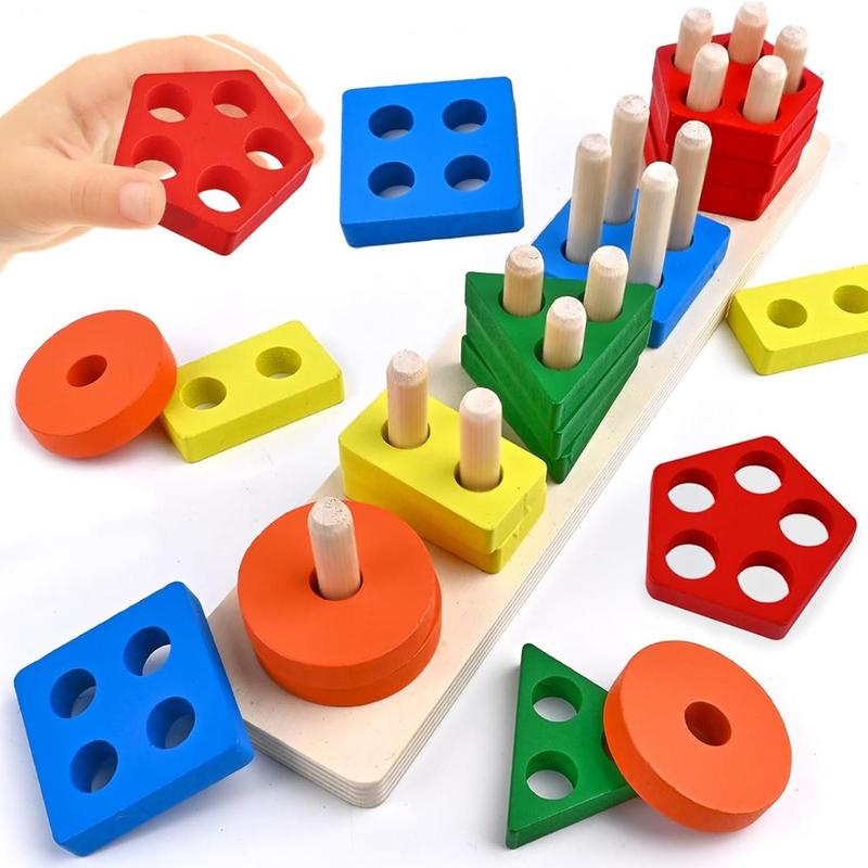 Wooden Shape Sorter Blocks Toy, 1 Set Colorful Shape Sorter Toy ...