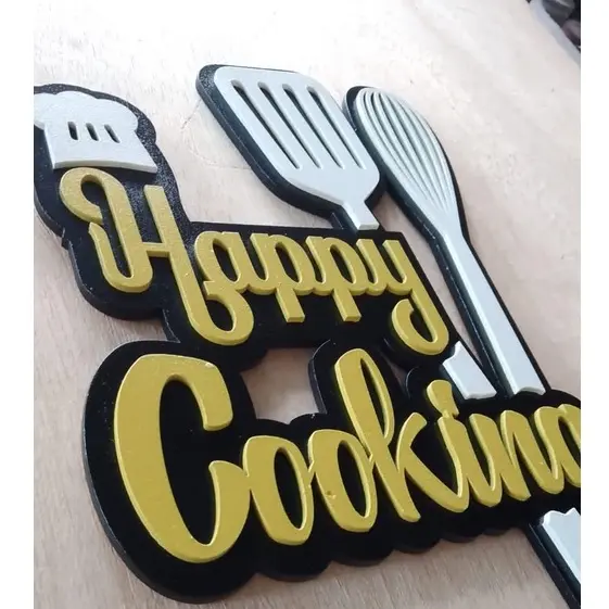 Hiasan dinding HAPPY COOKING Sign kayu - Pajangan walldecor tulisan ...
