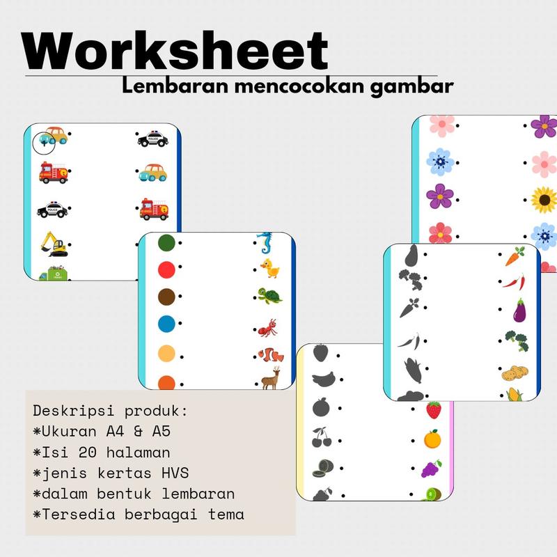 Lembaran Worksheet mencocokan gambar untuk anak 2+ tersedia berbagai ...
