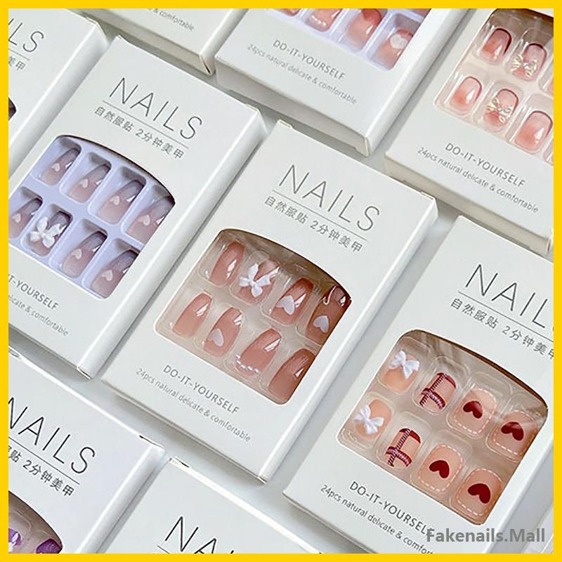 Box 24PCS Fake nail set with glue fake nails nail extension set ...