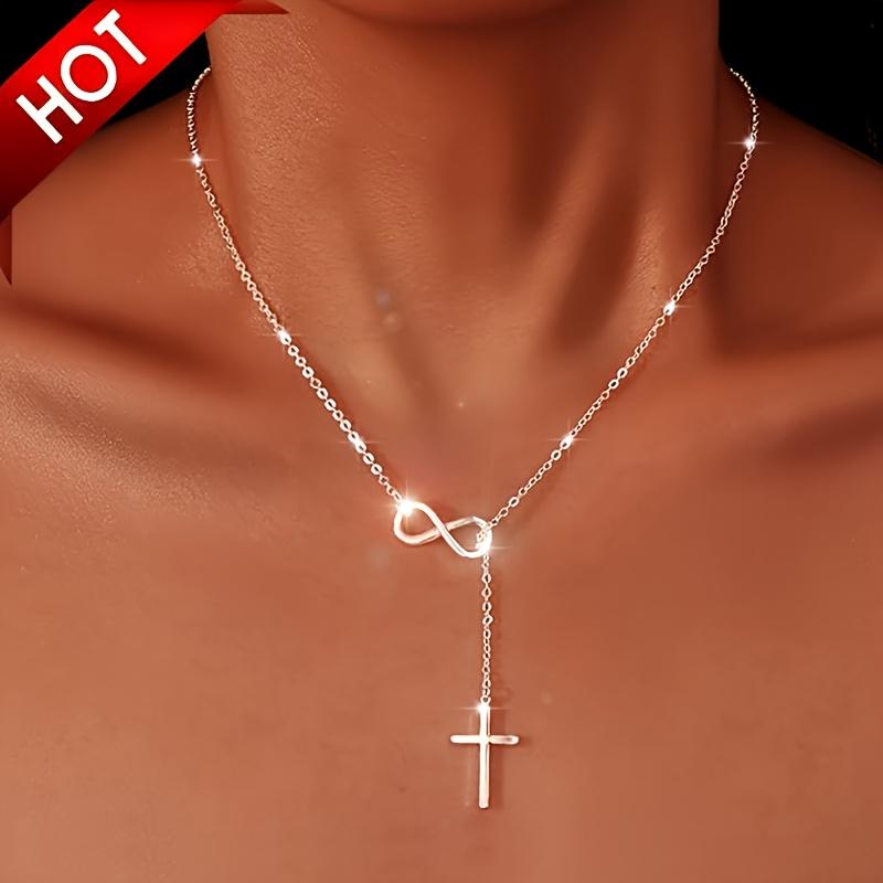 2-Pack Silver Women's Figure-8 Cross Pendant Necklace - Hypoallergenic ...