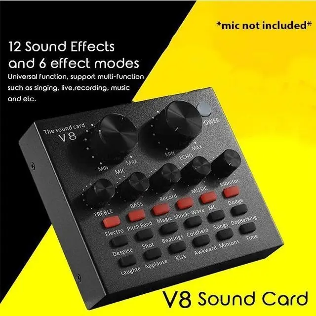 V8-LIVE SOUND CARD USB EXTERNAL V8 KARAOKE RECORDING MOBILE AUDIO MIXER ...