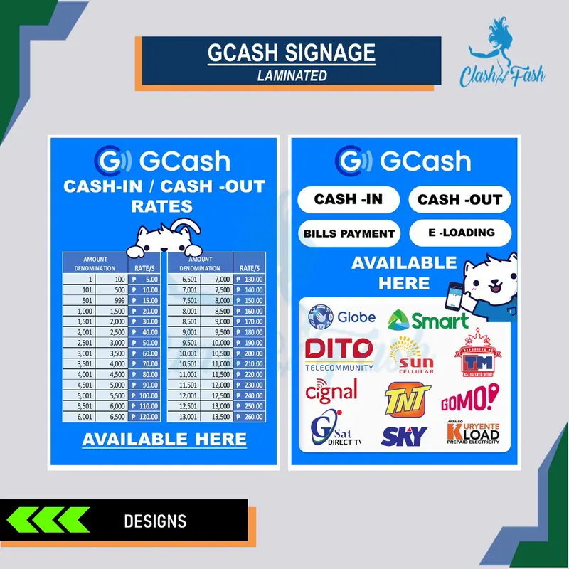 Walter's PrintMagic Laminated A4 Gcash & Load Charging Rate Signage ...