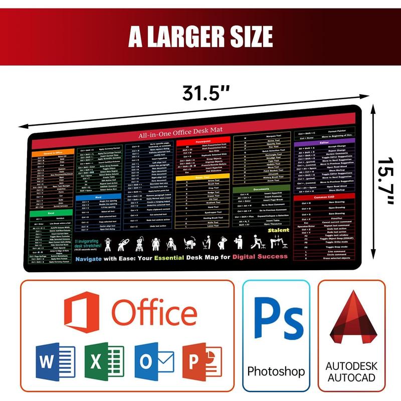 Excel/Word/PowerPoint Shortcut Cheat Sheet Desk Pad XXL (35.4"x15.7 ...