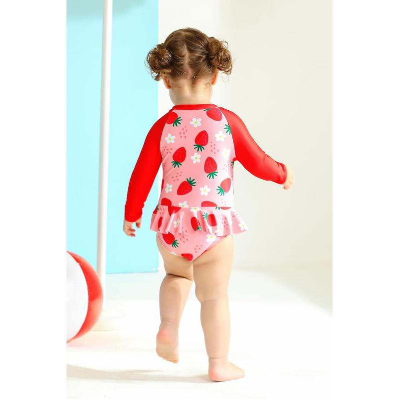 YOUNGER TREE Baby Swimsuit Girl Long Sleeve Ruffle Zipper Rash Guard ...