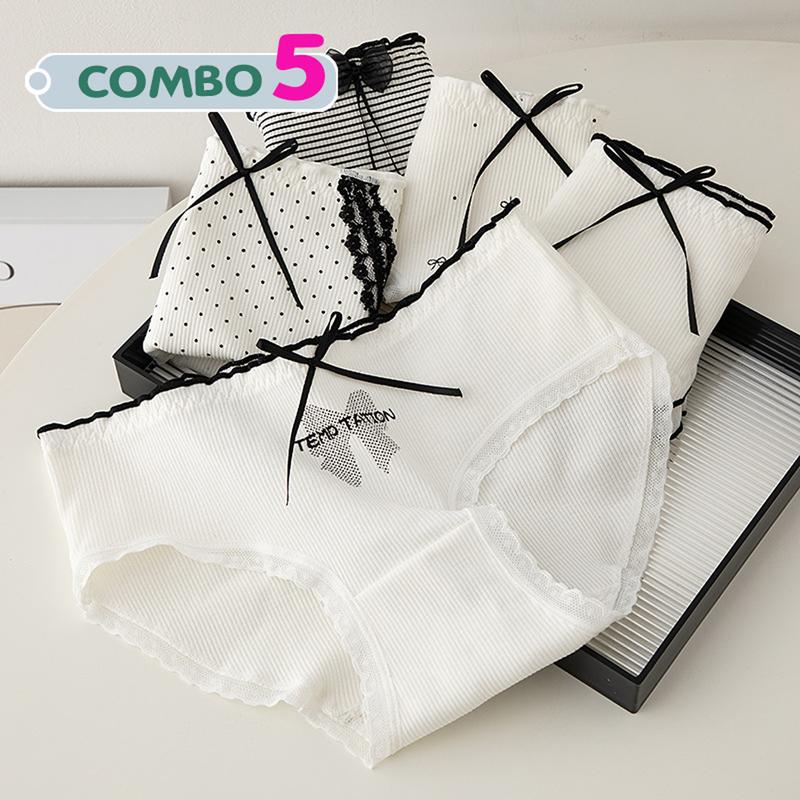 Combo 5 Quần lót nữ ( MUA 10 tặng 2 ) cotton viền ren, đính - TikTok ...